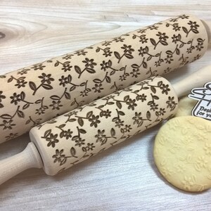 Wooden Rolling Pin " Beautiful Small Flower" Rolling Pin Embossing ...