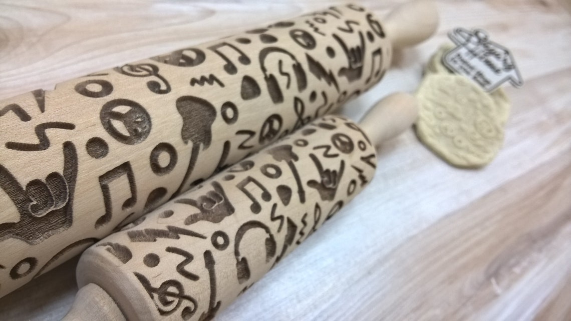 Handmade Wooden Rolling Pin Laser Cut the Rock Star Pattern | Etsy