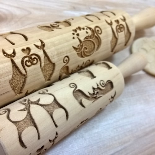 Wooden Rolling Pin Fat Cats Pattern Embossing Laser Cut - Etsy