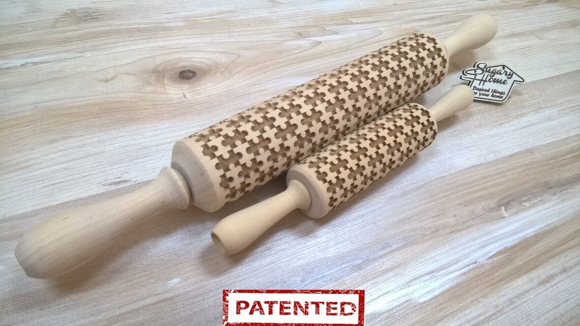 Puzzles Handmade Rolling Pin Wooden Laser Engraved Pattern - Etsy