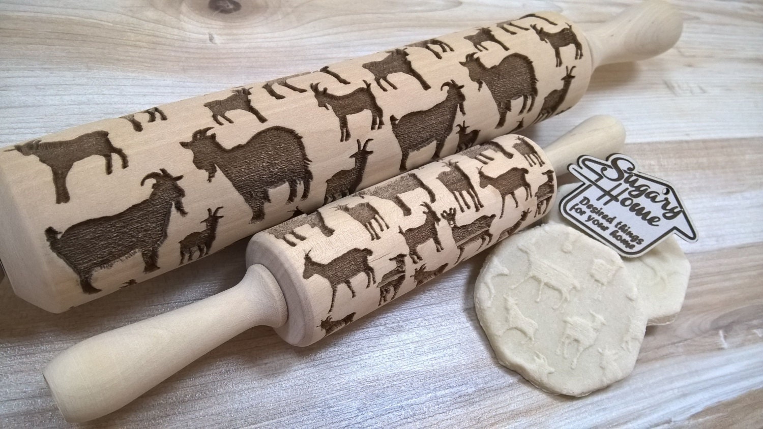 Rolling Pin Wooden Laser Cut Stylish Goats, Nanny-goats Pattern ...