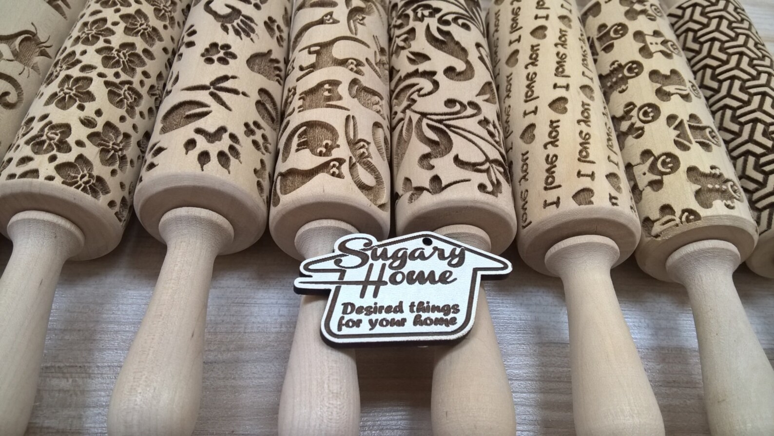 Handmade Wooden Rolling Pin SET OF 5 SMALL Laser Cut Embossing Any 5 ...