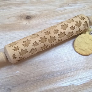Wooden Rolling Pin Laser Cut Maple Leaf Netting Pattern Canada Autumn ...