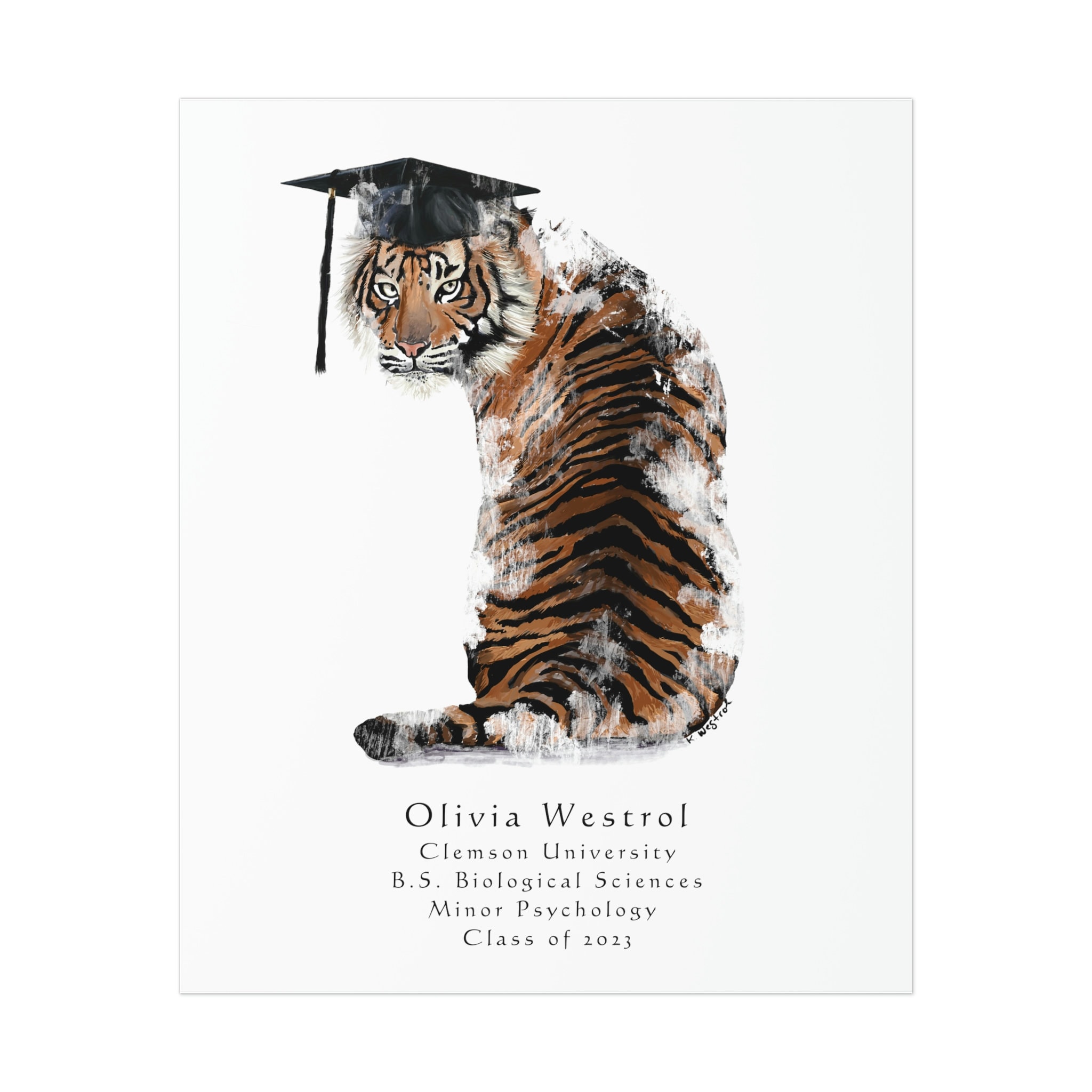 Tiger With Cap Print, Tiger Grad Print, Graduation Art , Customizable ...