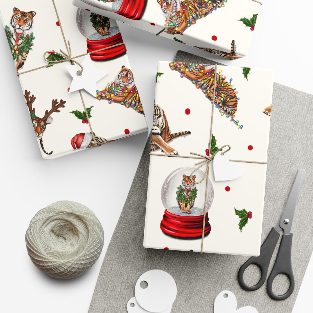Tiger Christmas Gift Wrap, Tiger Holiday Wrapping Paper, Tiger ...