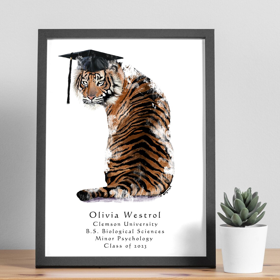 Tiger With Cap Print, Tiger Grad Print, Graduation Art , Customizable ...