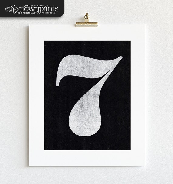Number Seven 7 PRINTABLE Art Black and White Wall Art Modern | Etsy