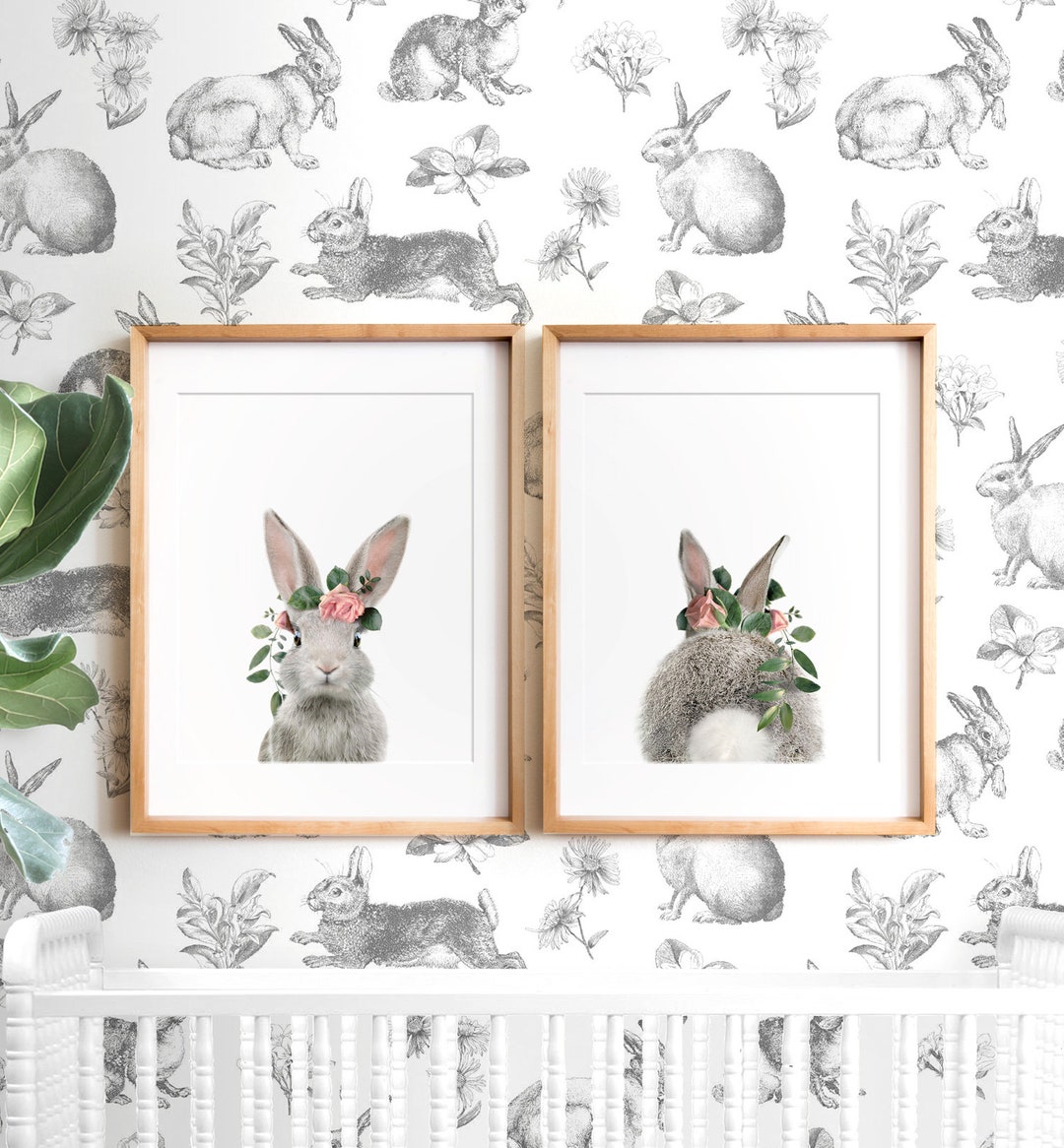Set of 2 Rabbit Prints With Flower Crown, PRINTABLE Wall Art, the Crown ...