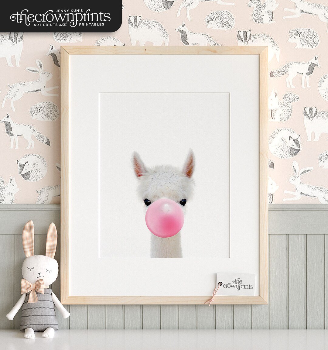Alpaca Print, DIGITAL DOWNLOAD, Animals With Bubble Gum, Nursery Art ...