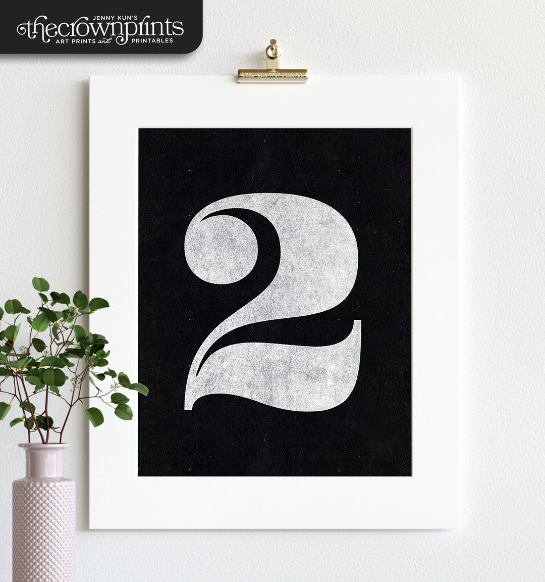 Number Two 2 SHIPPED Print, Black and White Wall Art, Modern Decor ...
