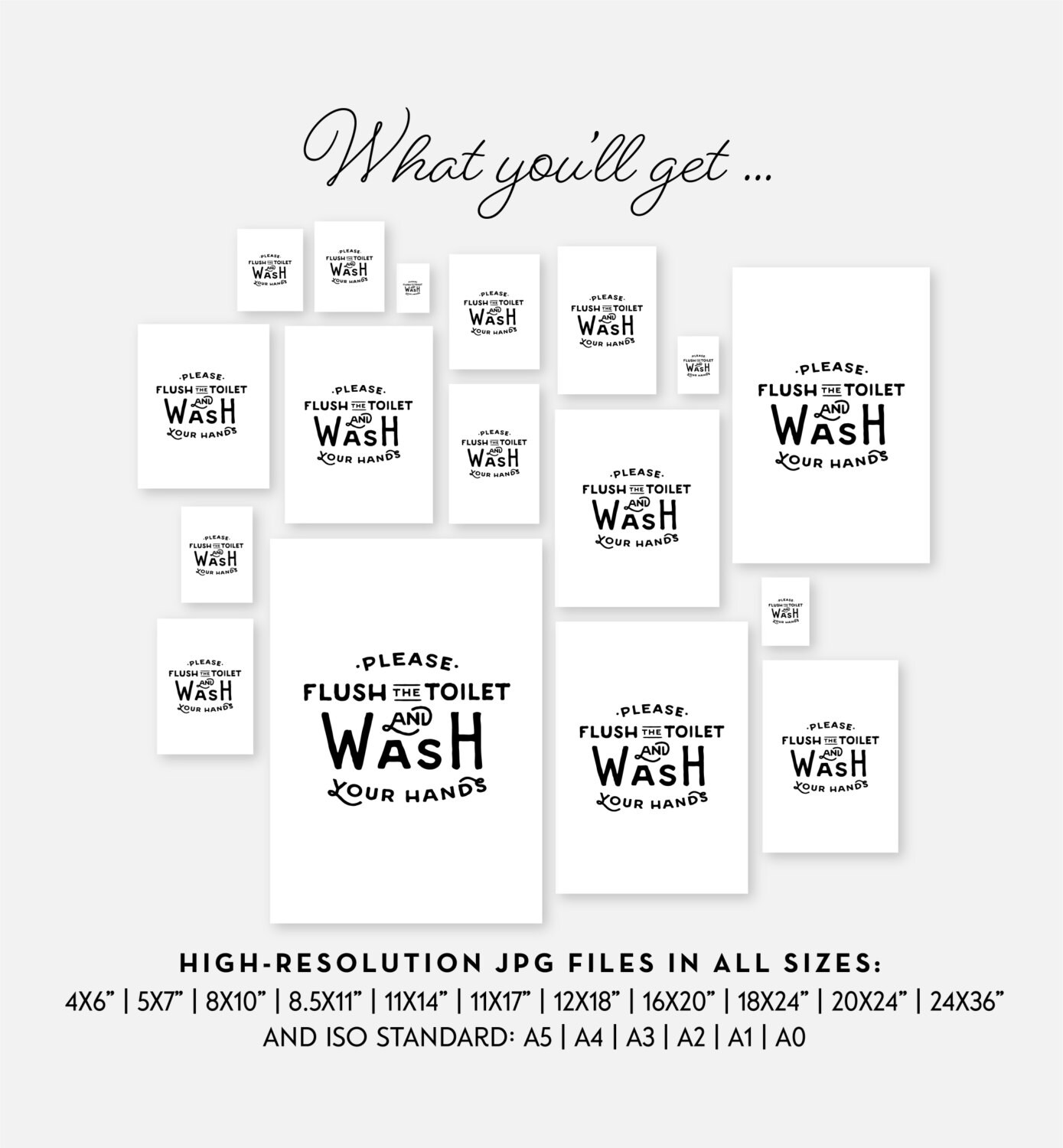 Flush sign Bathroom wall art PRINTABLE art Flush toilet | Etsy