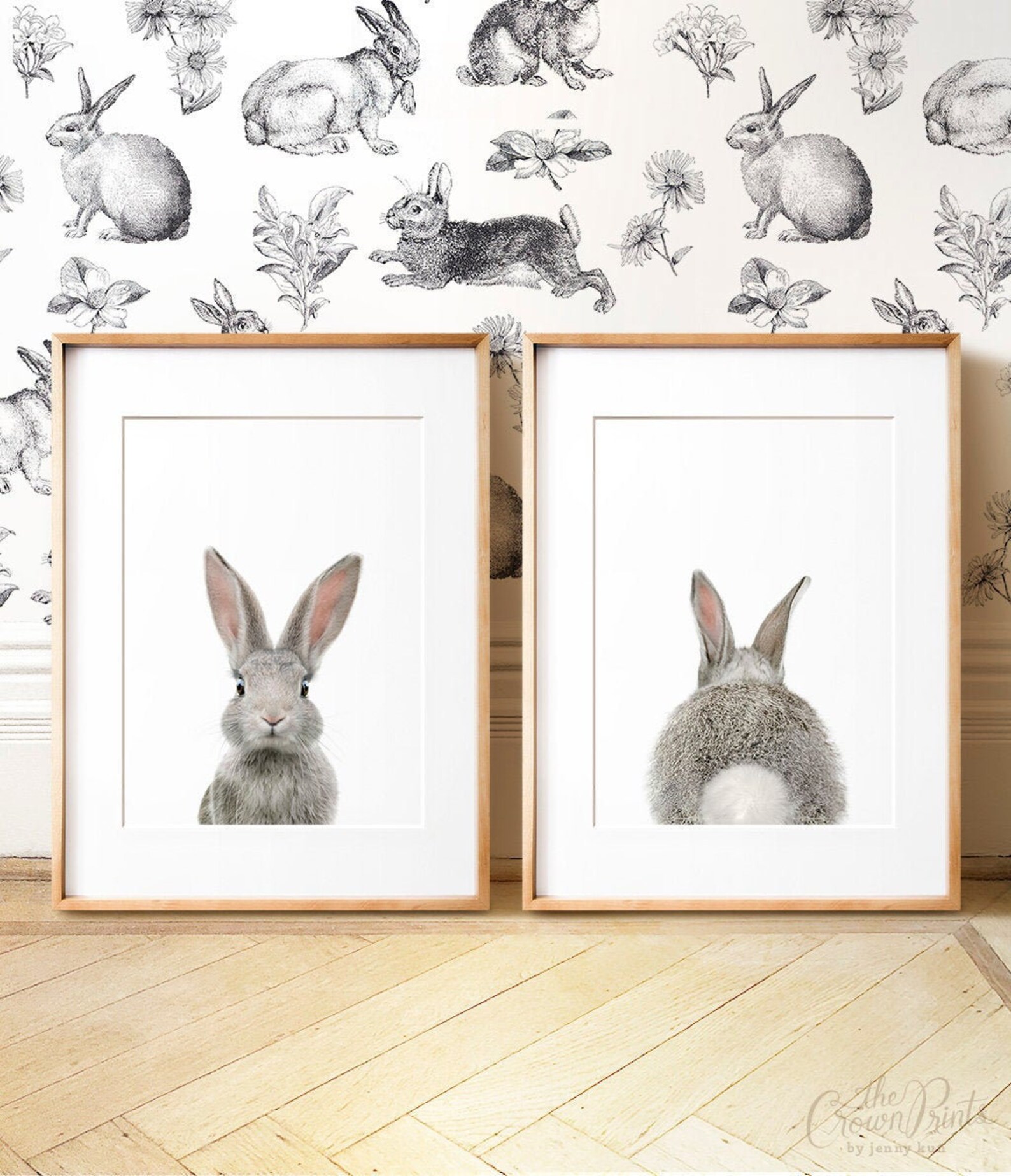 Set of 2 Bunny Prints PRINTABLE Wall Art the Crown Prints - Etsy UK