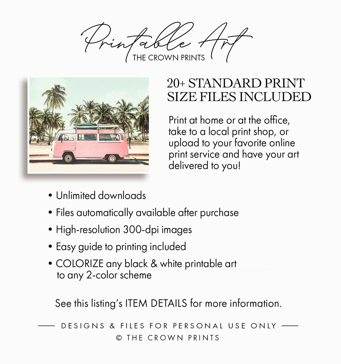 Boho Decor VW Bus Art PRINTABLE Wall Art Horizontal Wall - Etsy