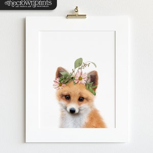 Fox PRINTABLE Art, Fox With Flowers, the Crown Prints, Flower Crown ...