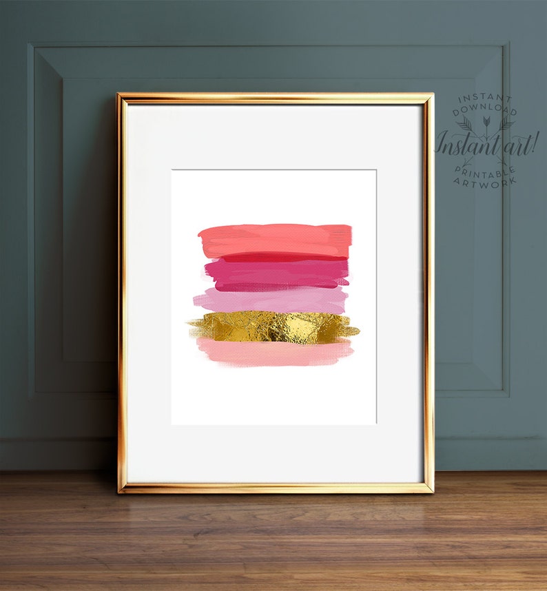 Pink and Gold Art PRINTABLE Art Brushstroke Art Wall Art - Etsy