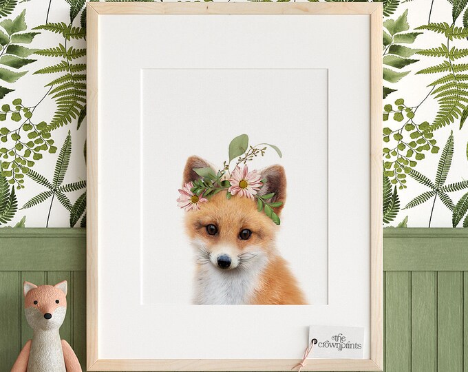 Fox PRINTABLE Art, Fox With Flowers, the Crown Prints, Flower Crown ...