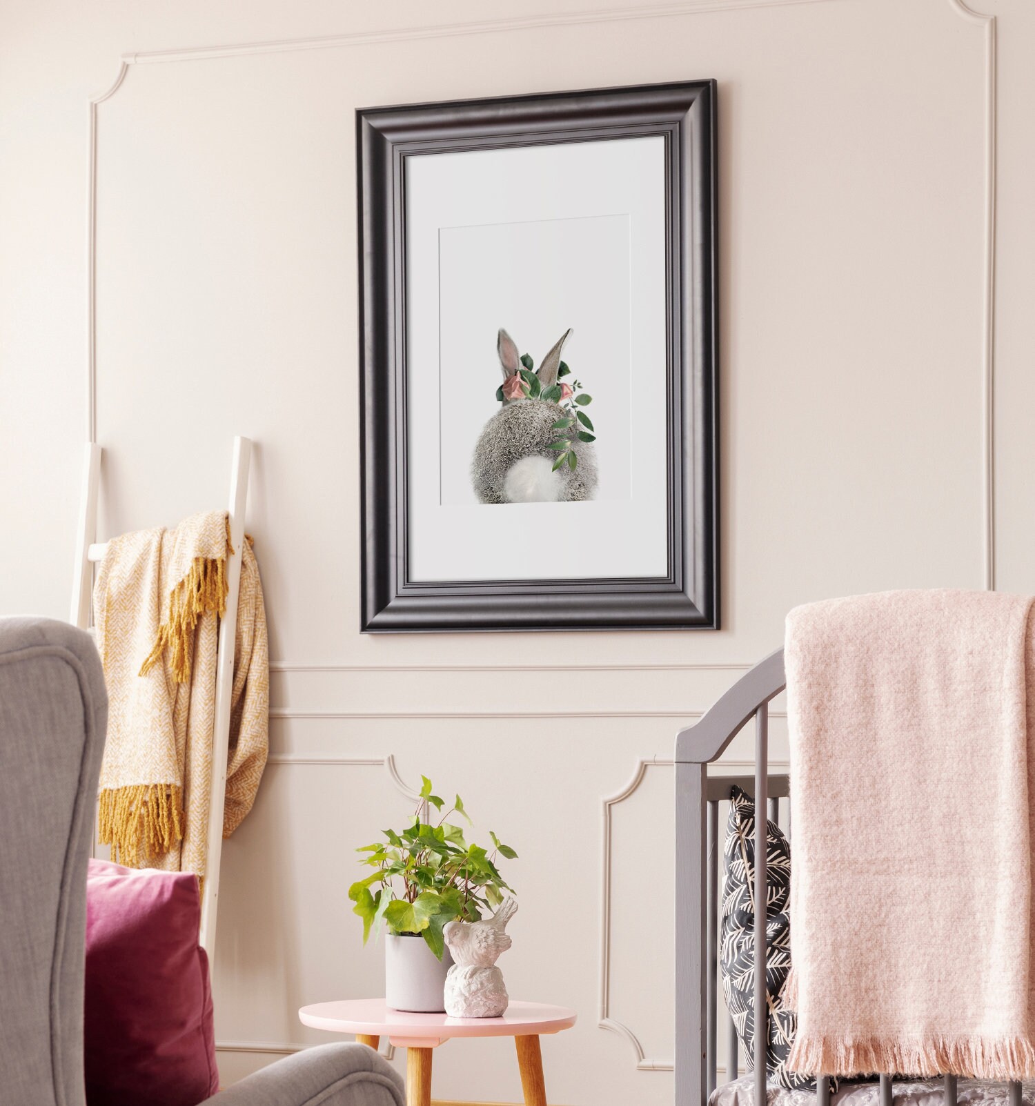 Set of 2 Rabbit Prints With Flower Crown PRINTABLE Wall Art - Etsy