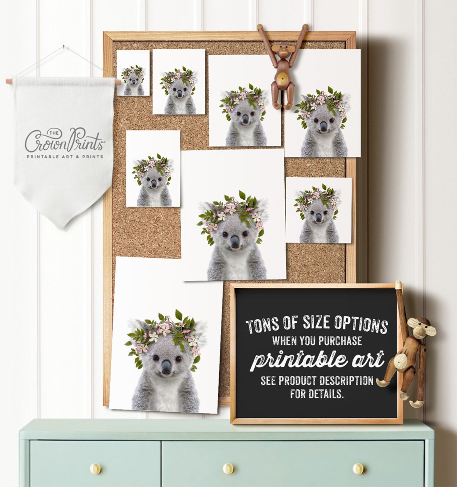 Koala print PRINTABLE art Animals with flower crowns Baby | Etsy