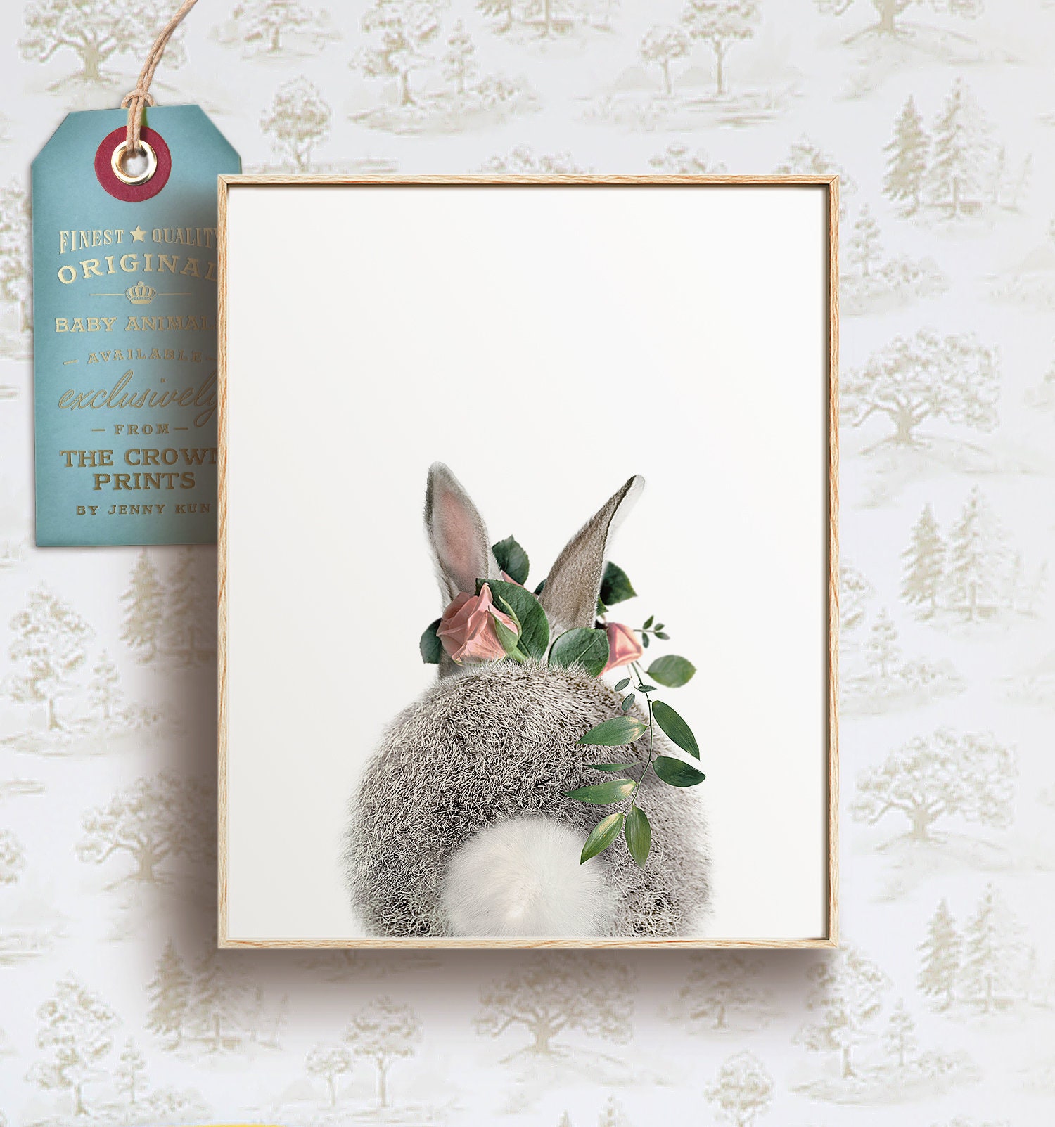 Set of 2 Rabbit Prints With Flower Crown PRINTABLE Wall Art - Etsy