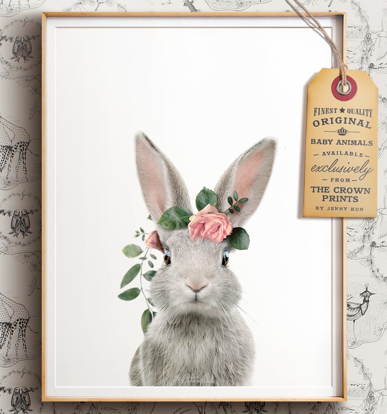 Girls room decor Bunny rabbit print Rabbit flower crown | Etsy