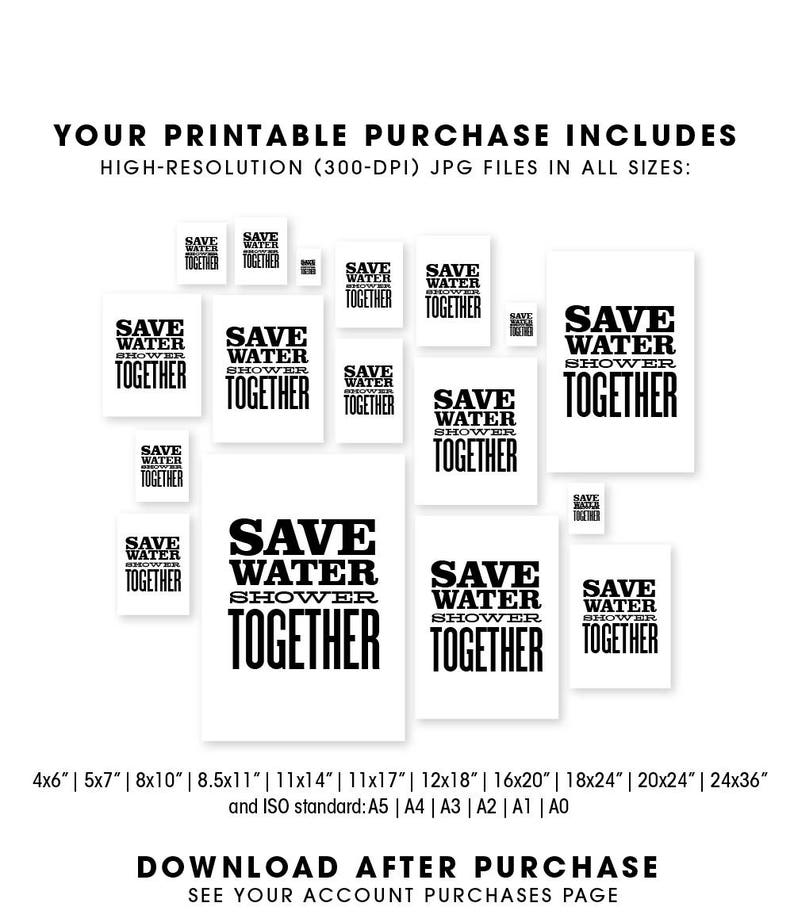 Funny Bathroom Printable Art Save Water Shower Together Etsy