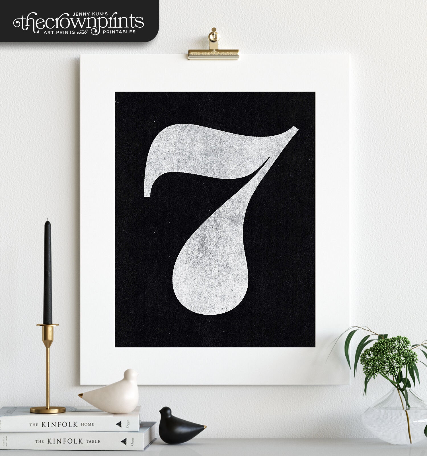 Number Seven 7 SHIPPED print Black and white wall art Modern | Etsy