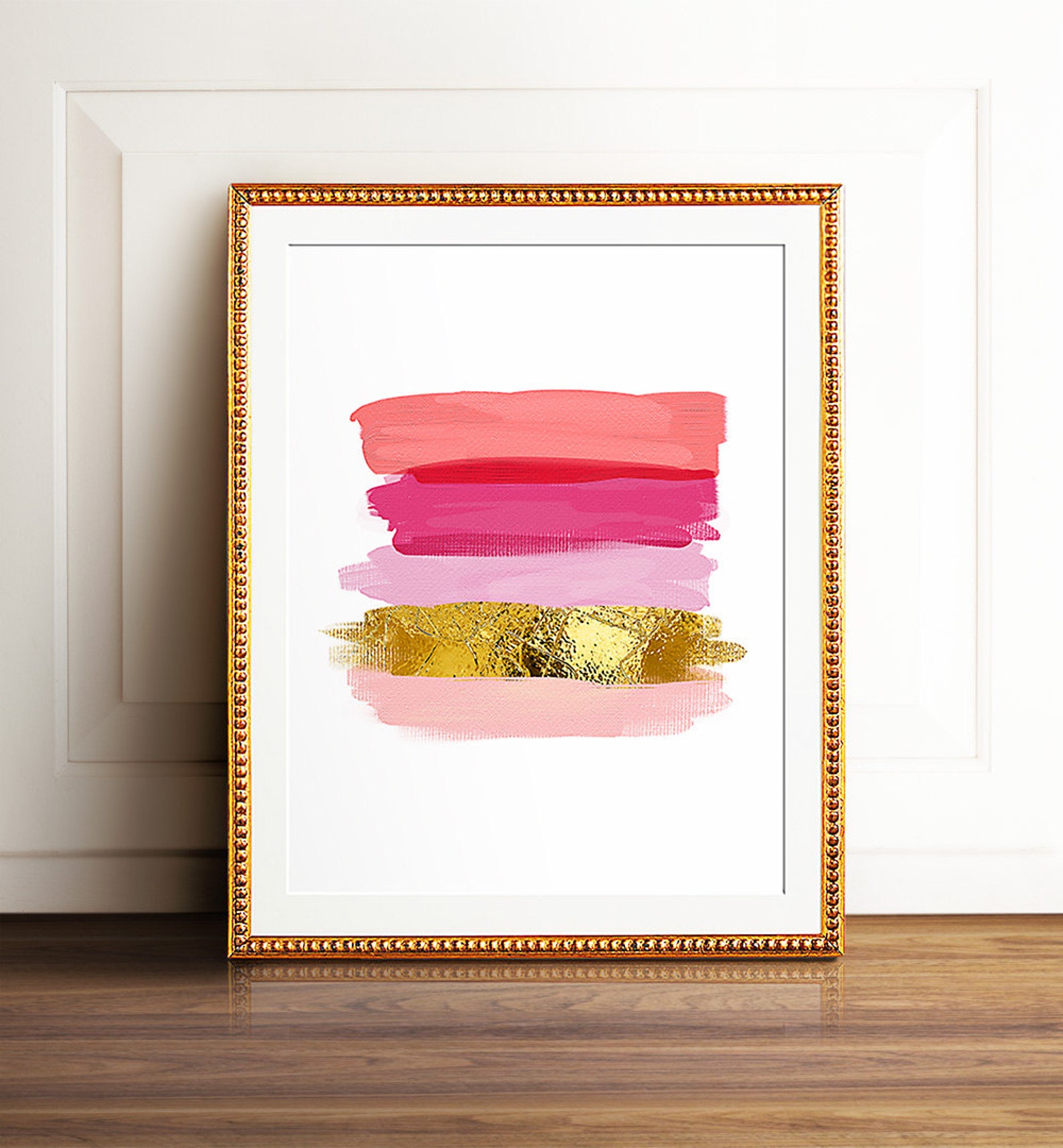 Pink and Gold Art PRINTABLE Art Brushstroke Art Wall Art - Etsy