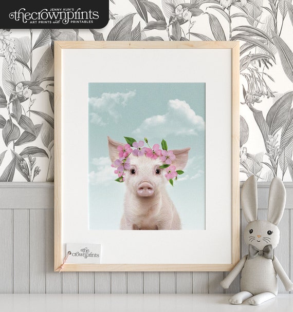 Boho Nursery Decor PRINTABLE ART Pig With Flower Crown - Etsy