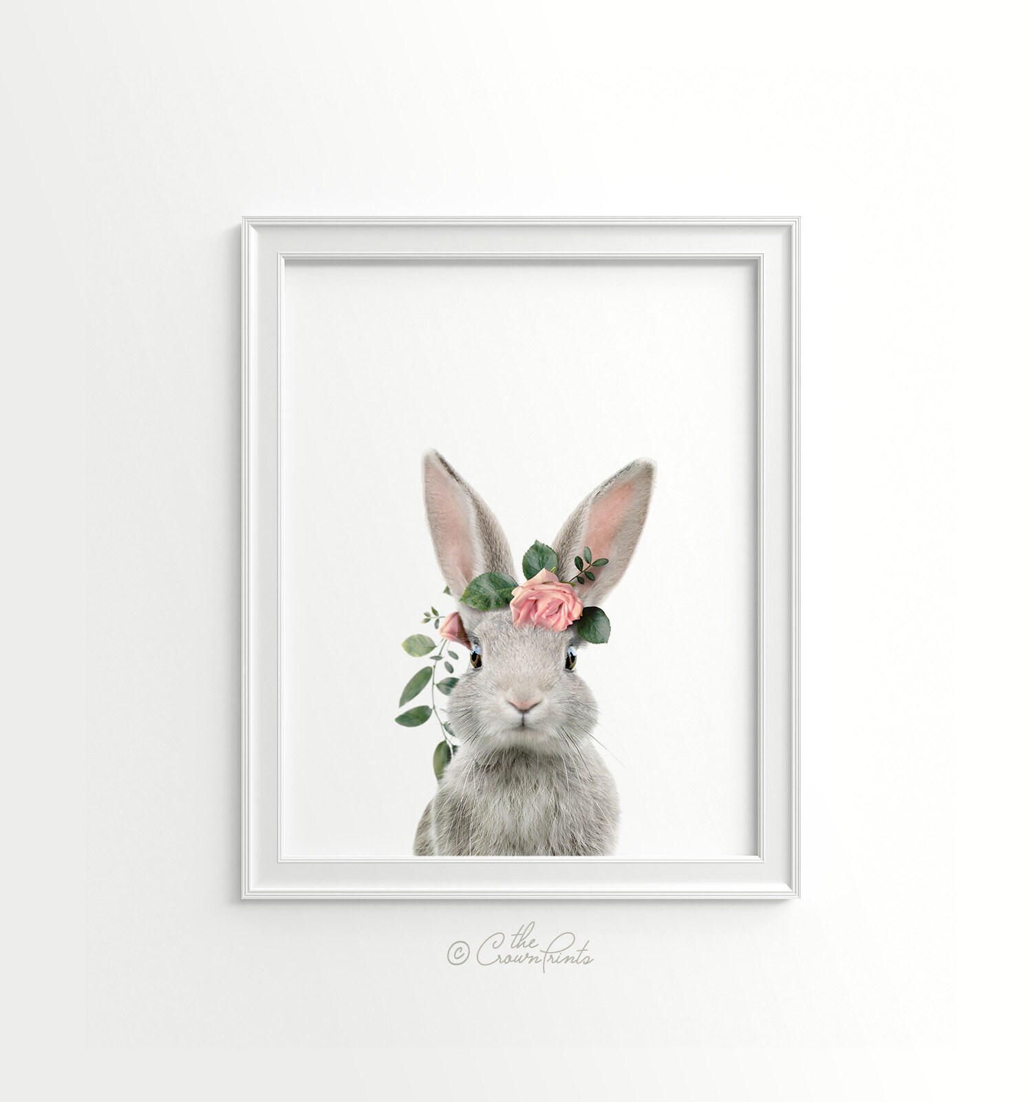 Set of 2 Rabbit Prints With Flower Crown PRINTABLE Wall Art - Etsy