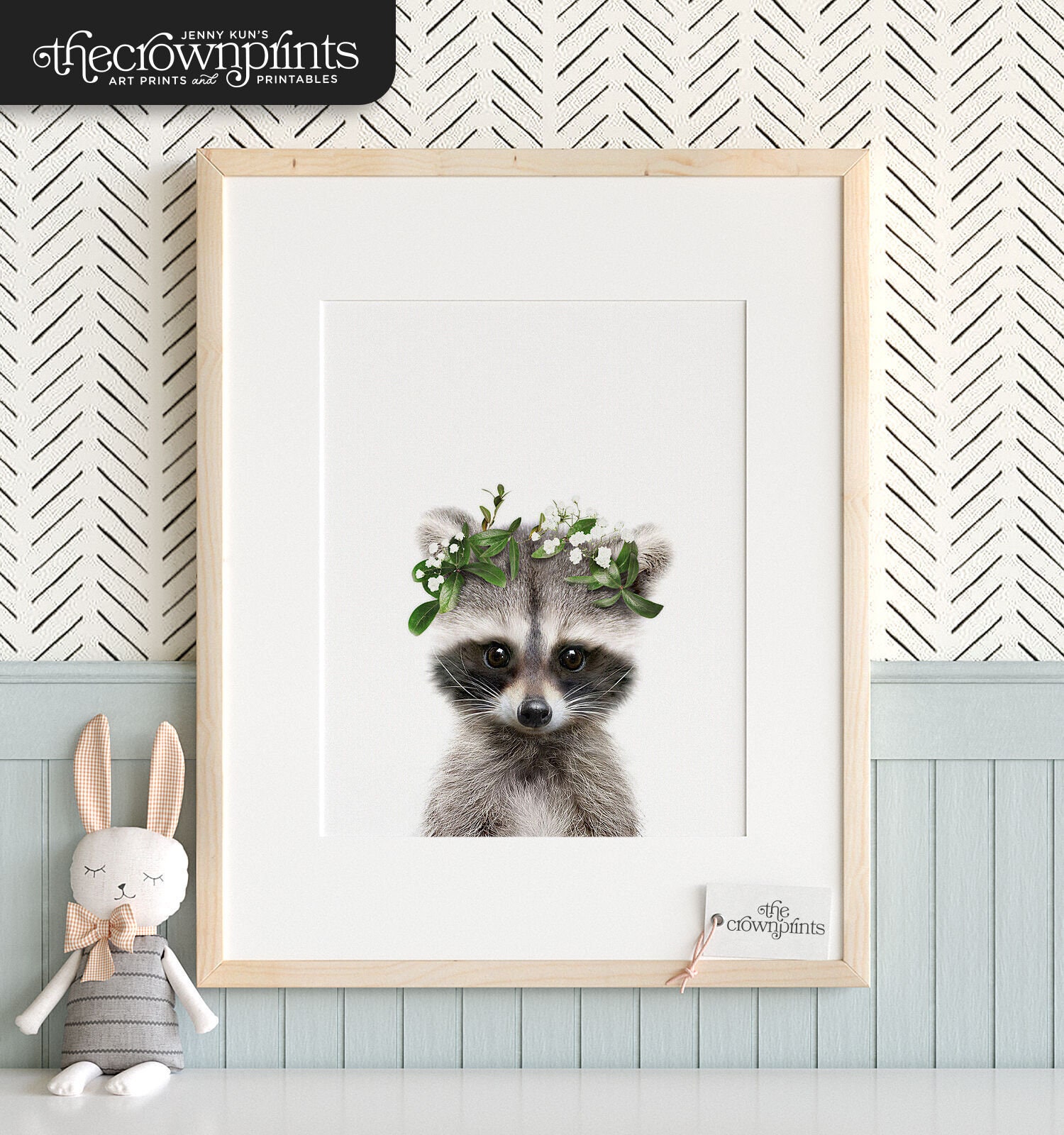 Baby wasbeer print, Flower crown, PRINTABLE decor, Forest dieren ...