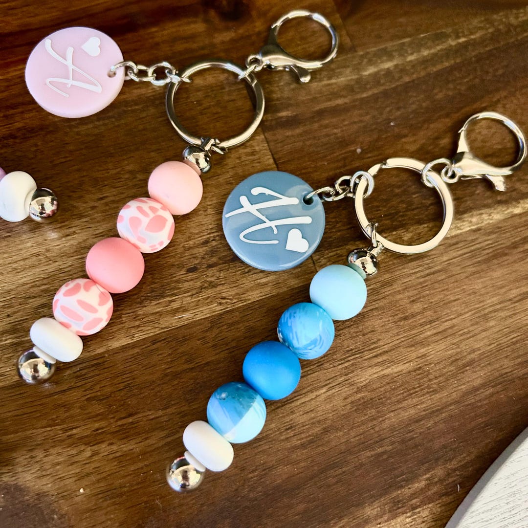 Patterned Coloured Bead Keyring Personalised Silicone Bead Keychain ...
