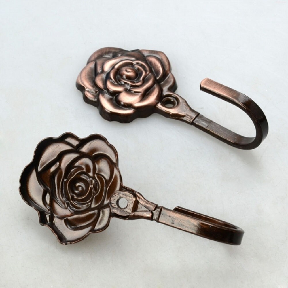 One Pair Rose Pattern Metal Curtain Hooks Wall Decorative - Etsy