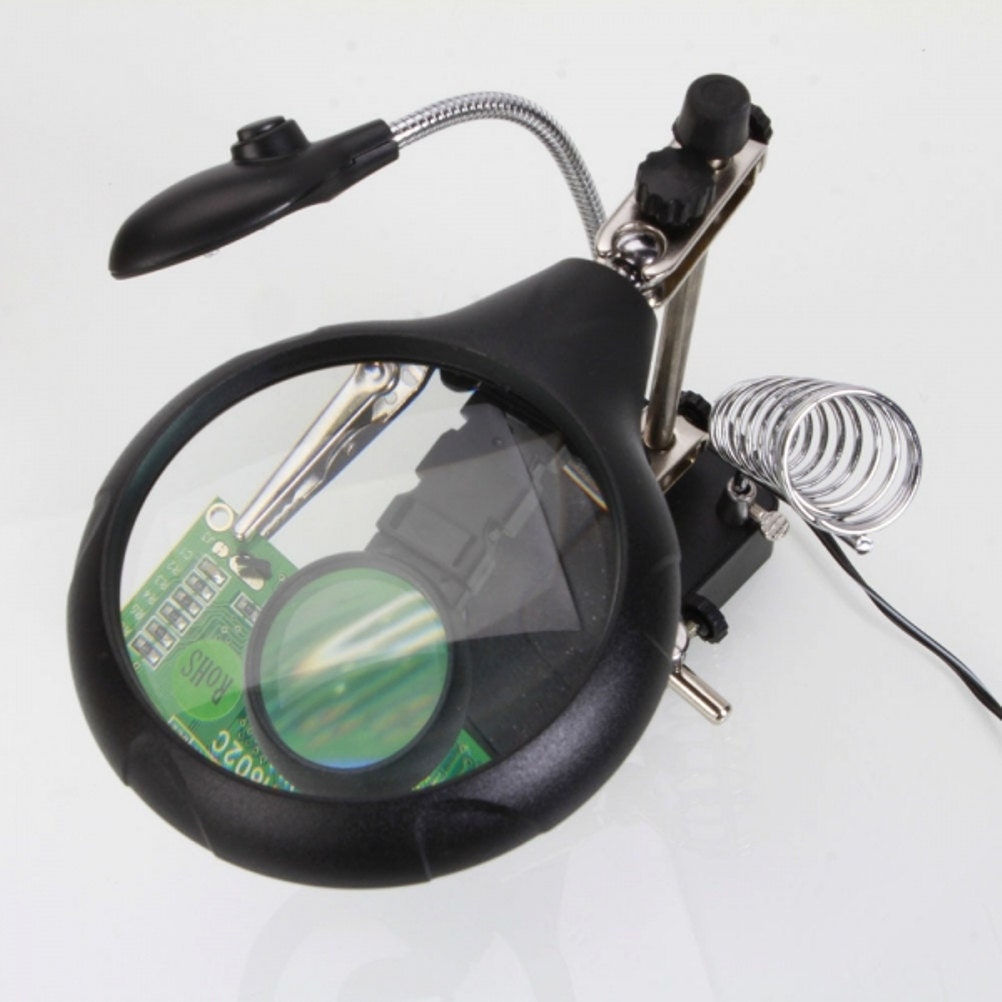 2.5X 7.5X 10X LED Lighted Desktop Magnifier Stand Magnifying Glass Clip ...