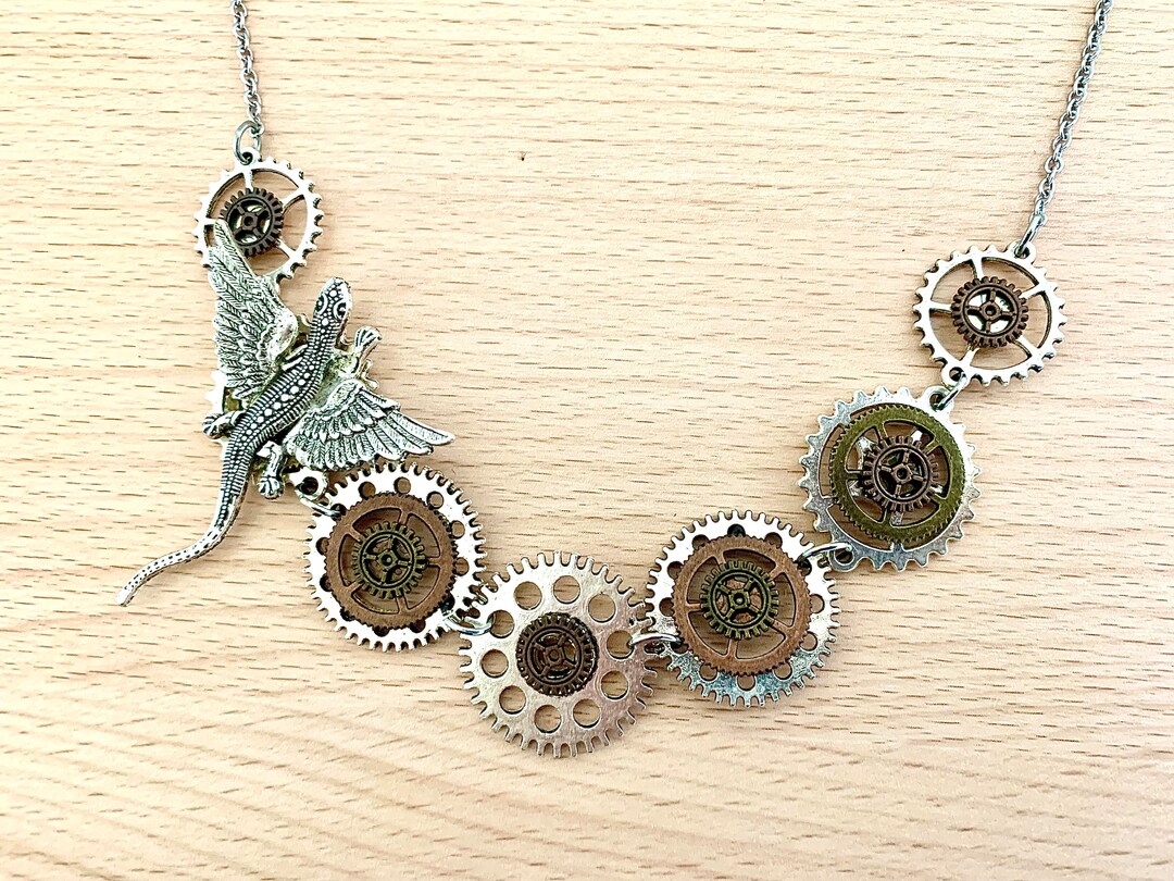 Steampunk Dragon Necklace With Cogs, Silver Dragon - Etsy