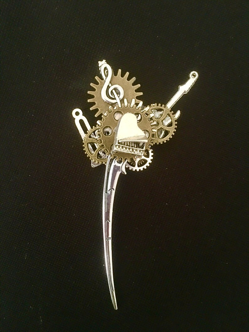 Steampunk hair clip The Music with cogs gears and Swarovski | Etsy