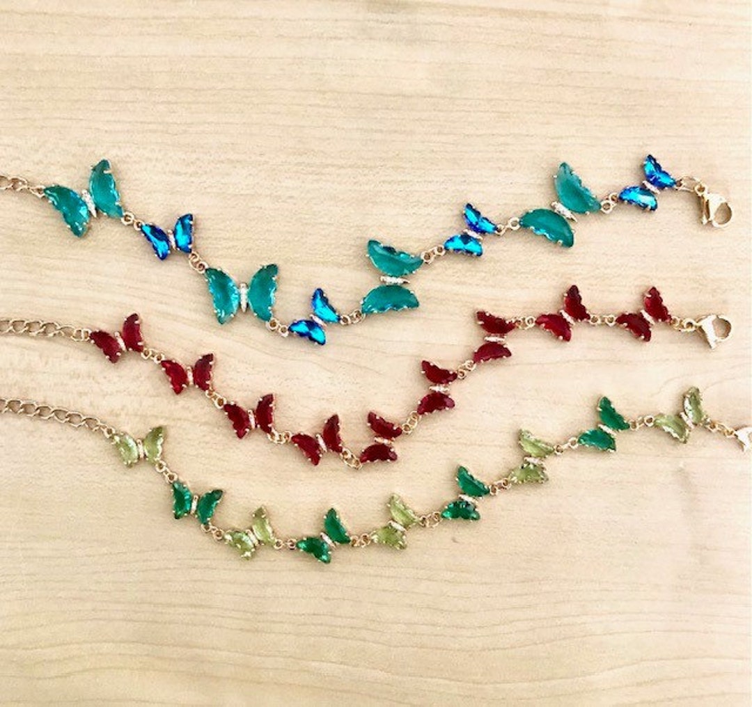 Crystal Butterfly Bracelet, Three Colors to Choose From, Blue, Green or ...