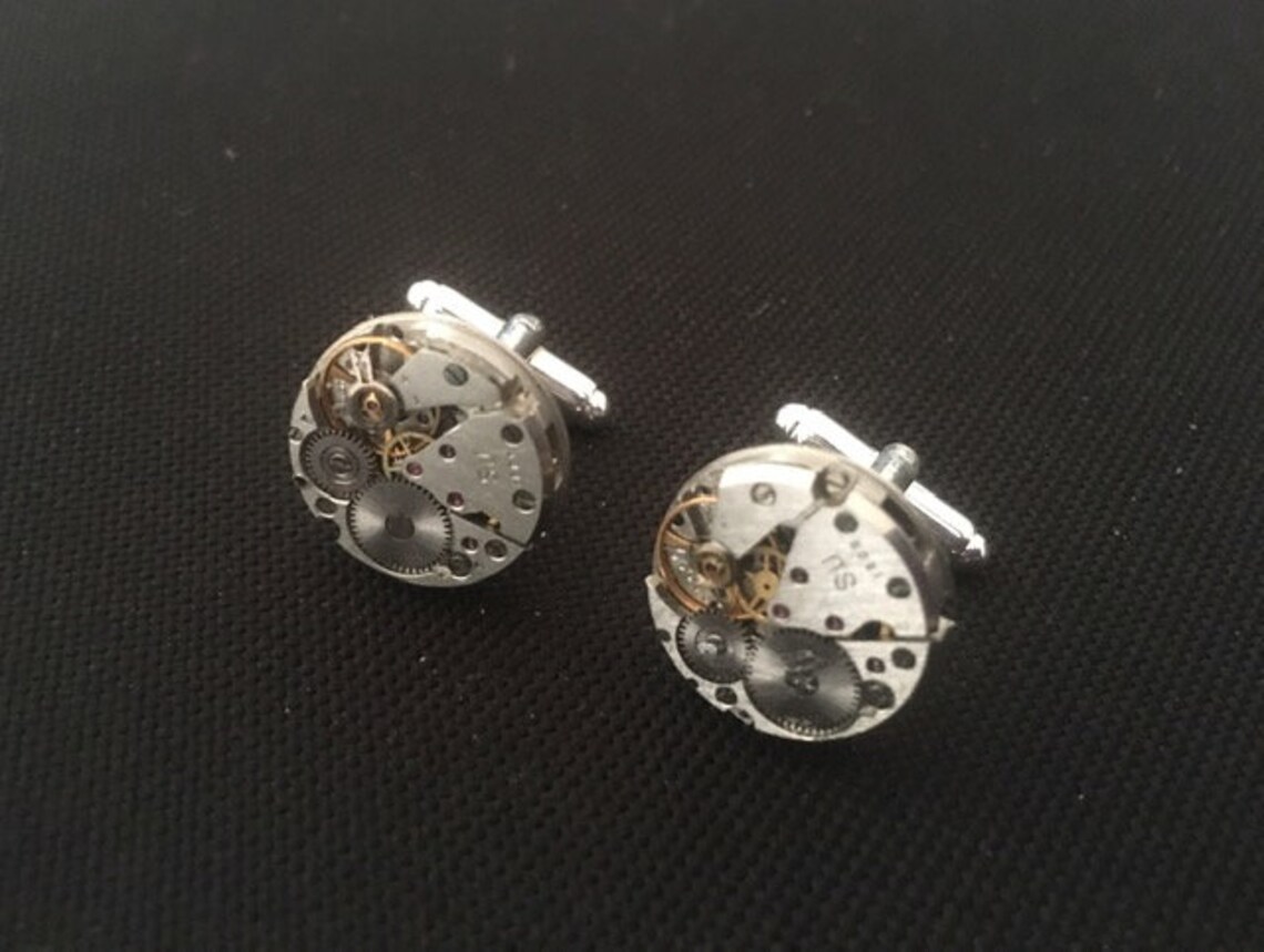 Steampunk cufflinks watch mechanism with or without Swarovski | Etsy