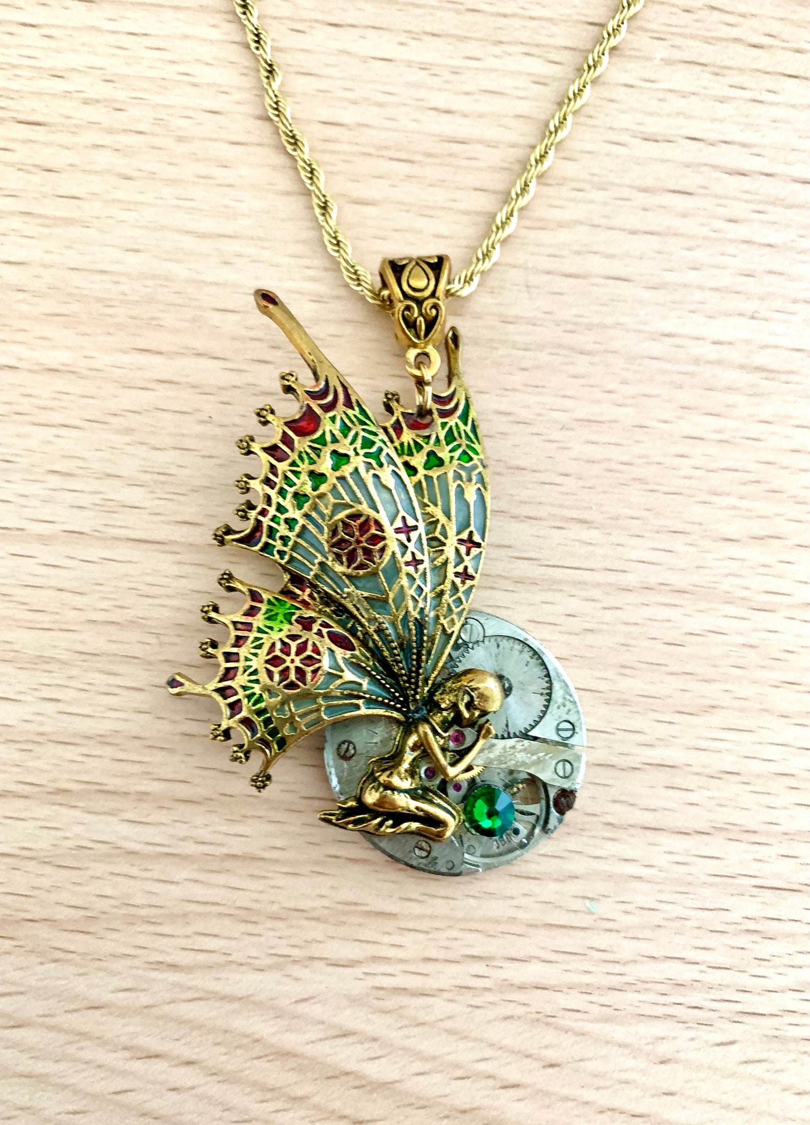 Steampunk Necklace, Elven Necklace With Watch Movement and Butterfly ...