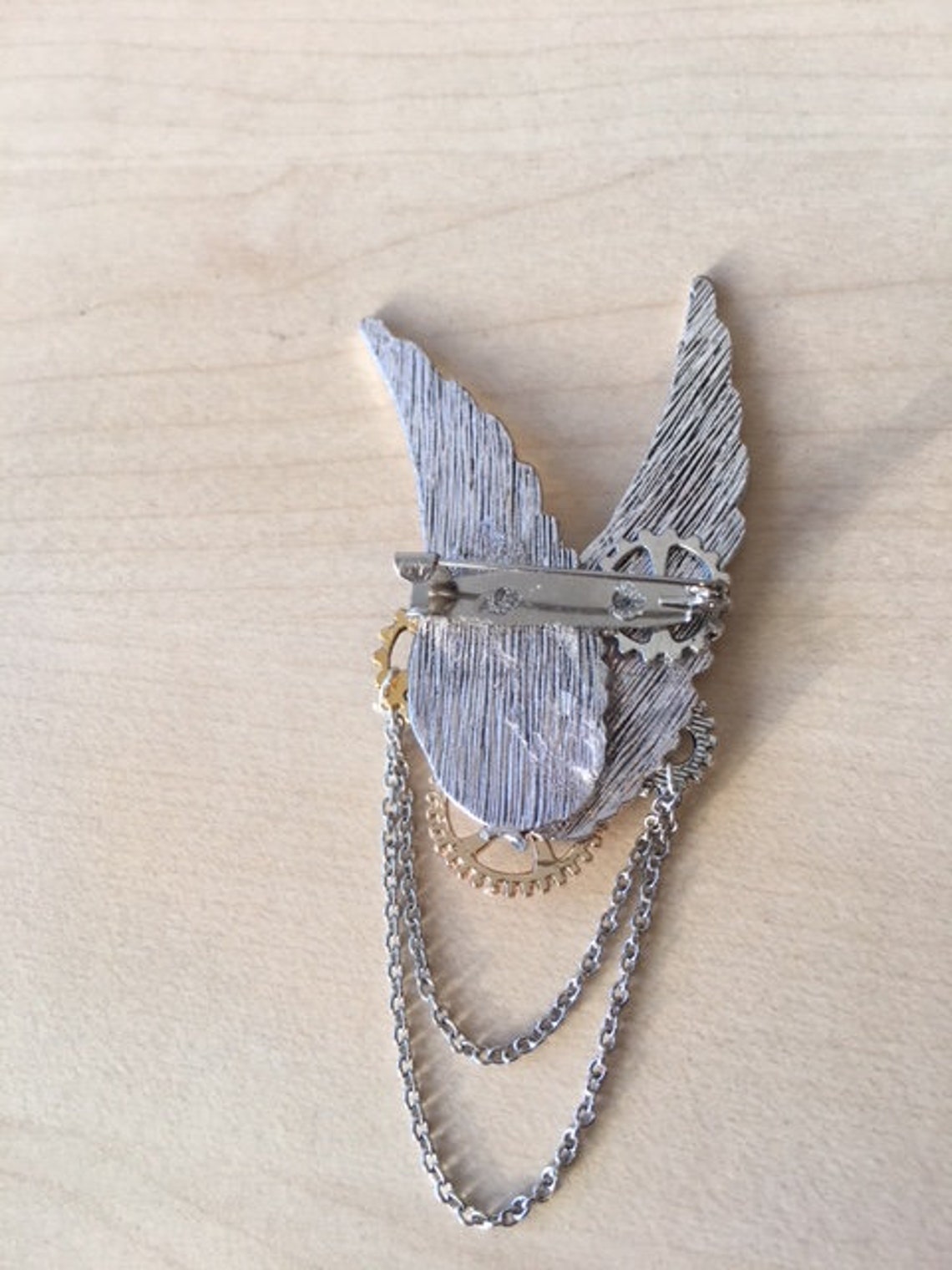 Steampunk Brooch With Wheels Silver Wings Stainless Steel - Etsy