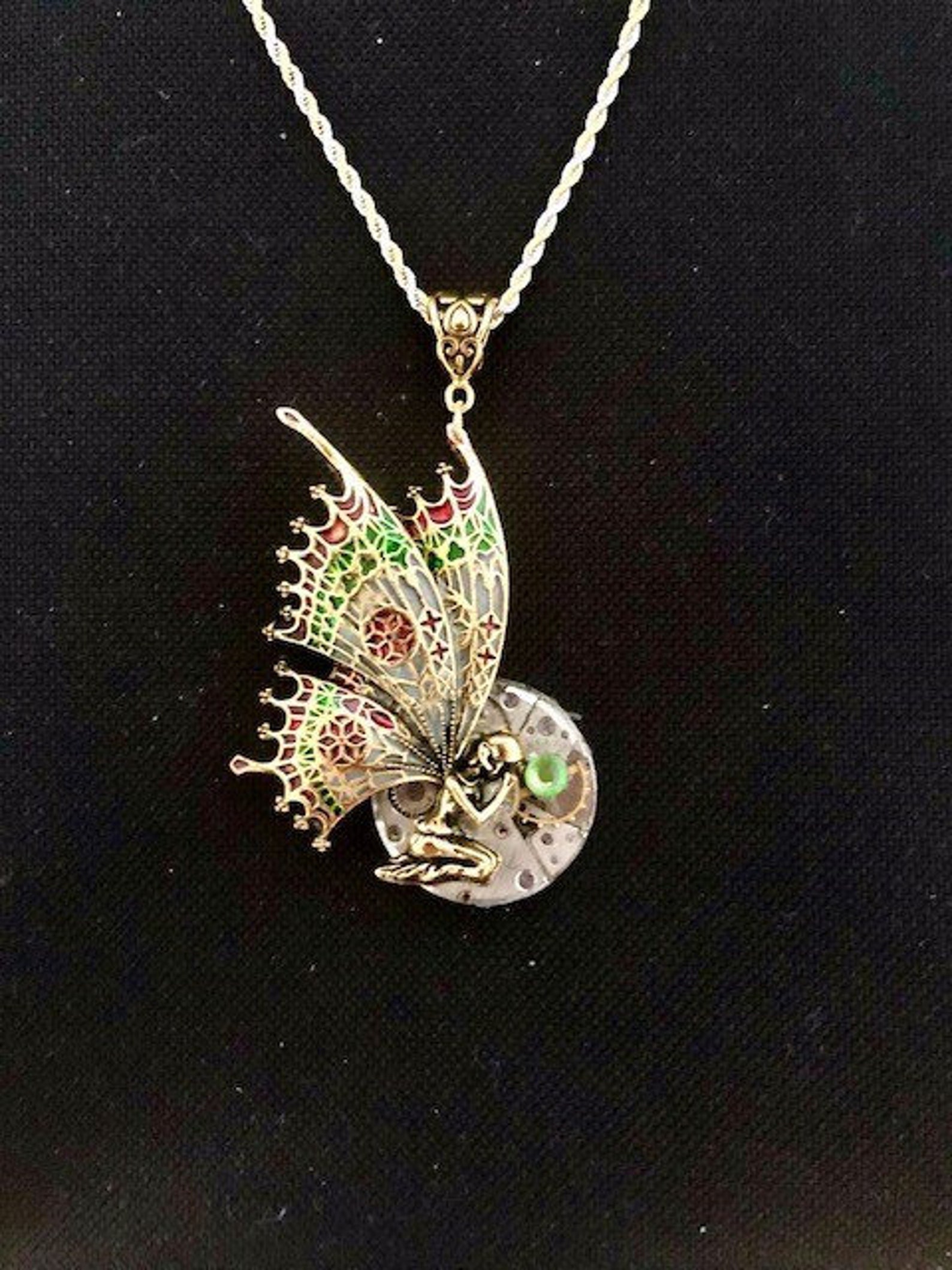 Steampunk Necklace, Elven Necklace With Watch Movement and Butterfly ...