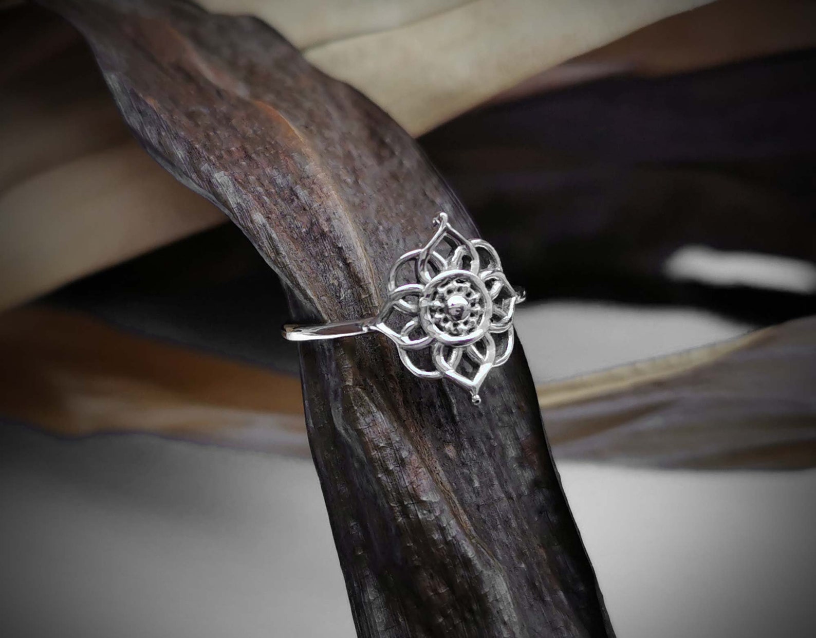 MANDALA RING Sterling Silver 925 FLOWER Silver Band | Etsy