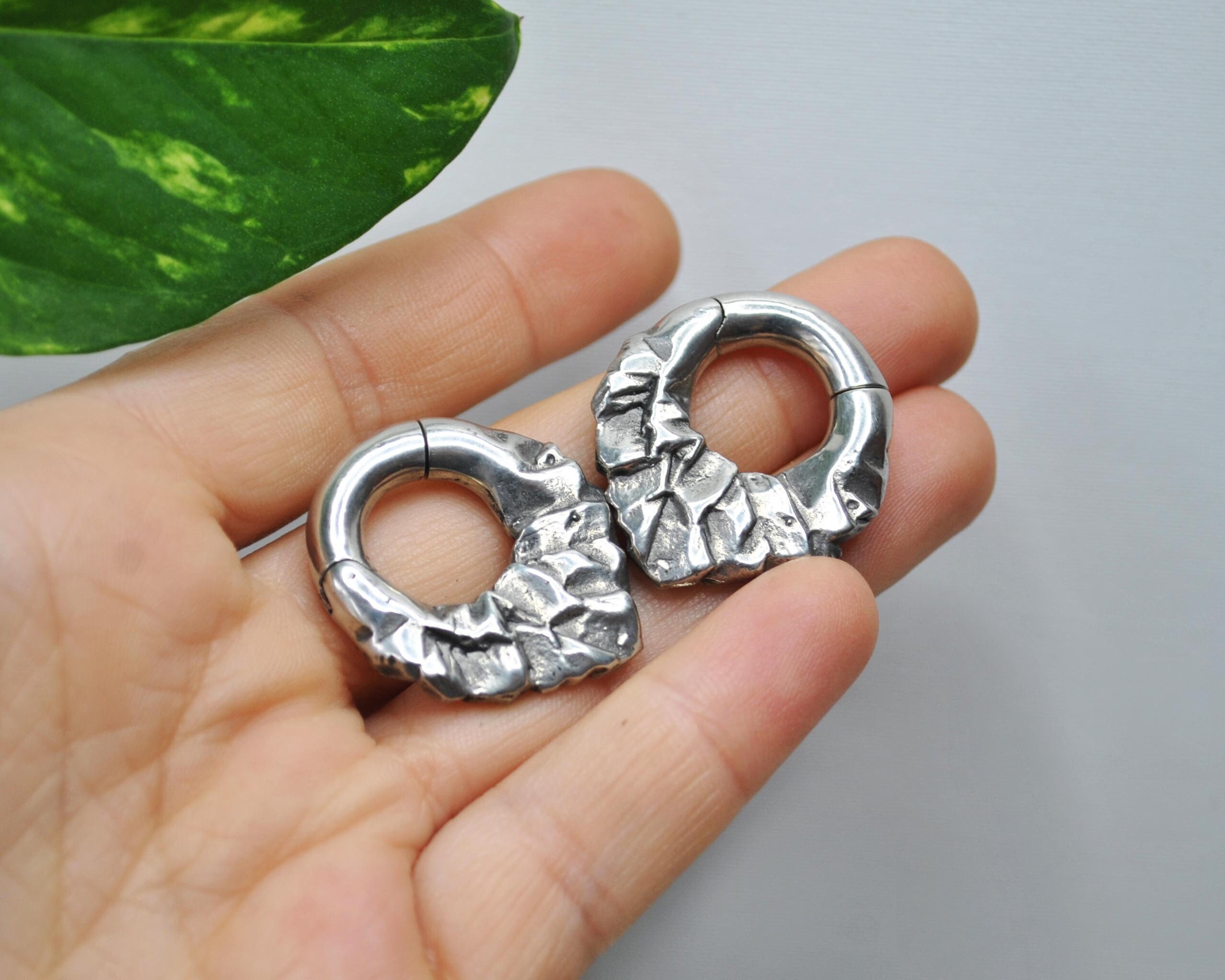 Rustic Silver Ear Weights for Stretched Lobes - 6mm Mountain-inspired ...