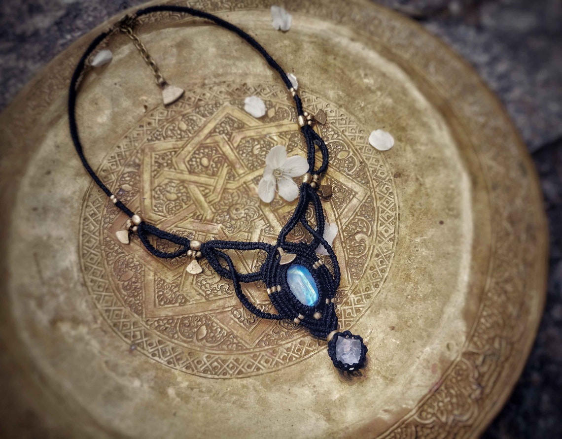 Macrame Necklace Crystal Macrame Moonstone Necklace - Etsy