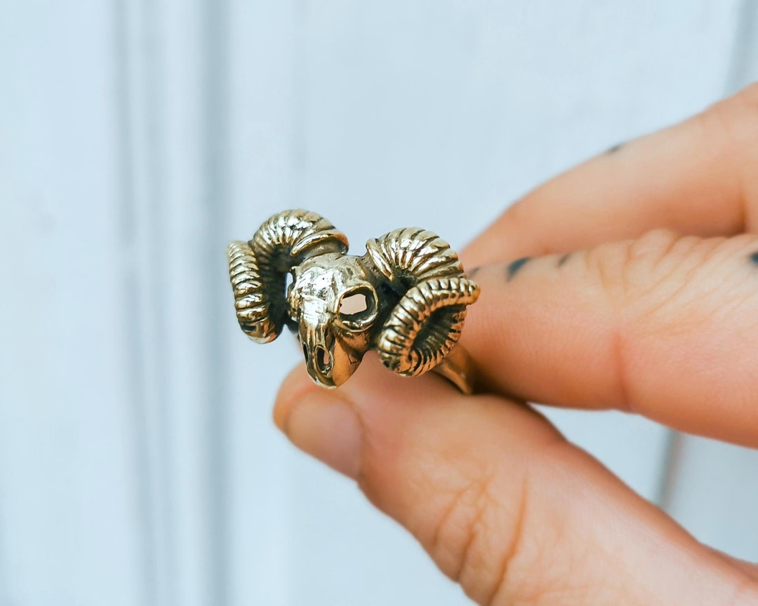 Ram Head Ring - Goat Horns in Golden Ring - Zodiac Animal Jewelry ...