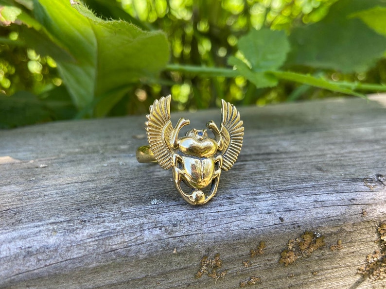 Egyptian Scarab Ring - Sacred Egypt Beetle Adjustable Ring - Gold Brass ...