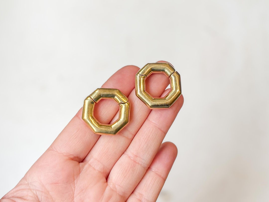 Gold Hexagon Ear Weights for Stretched Lobes - 2ga Geometric Hoop ...