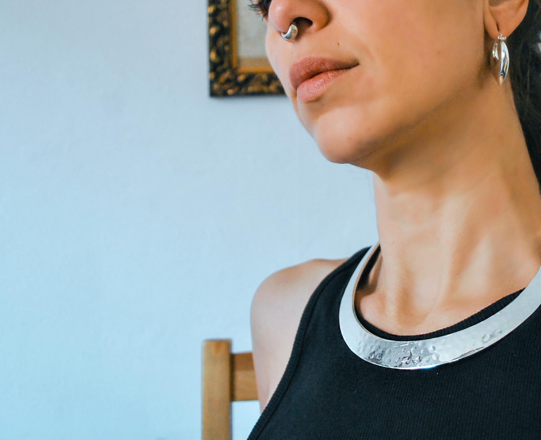 Solid Silver Choker Necklace - Hammered Flexible Choker - Gothic Choker ...