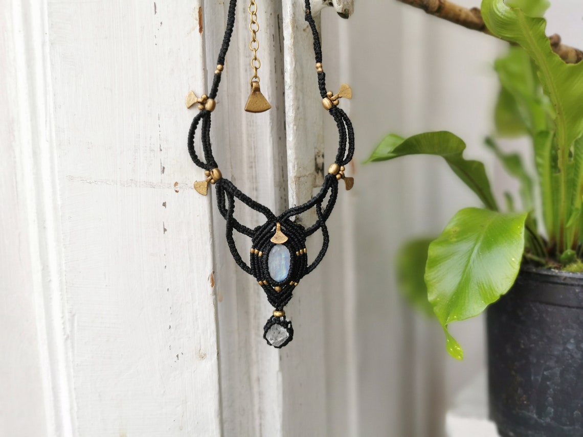 Macrame Necklace Crystal Macrame Moonstone Necklace - Etsy