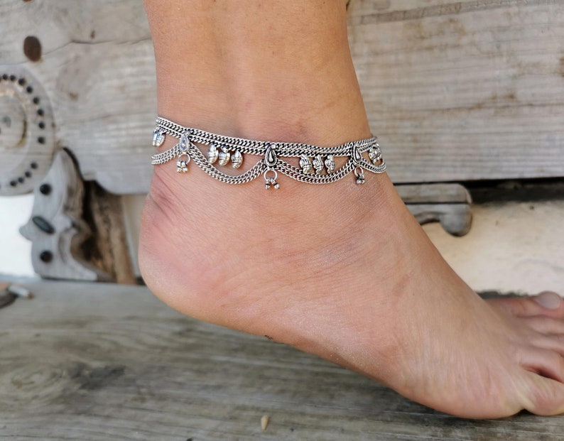 SILVER ANKLET hindu anklet Belly dance anklet Hippie foot | Etsy