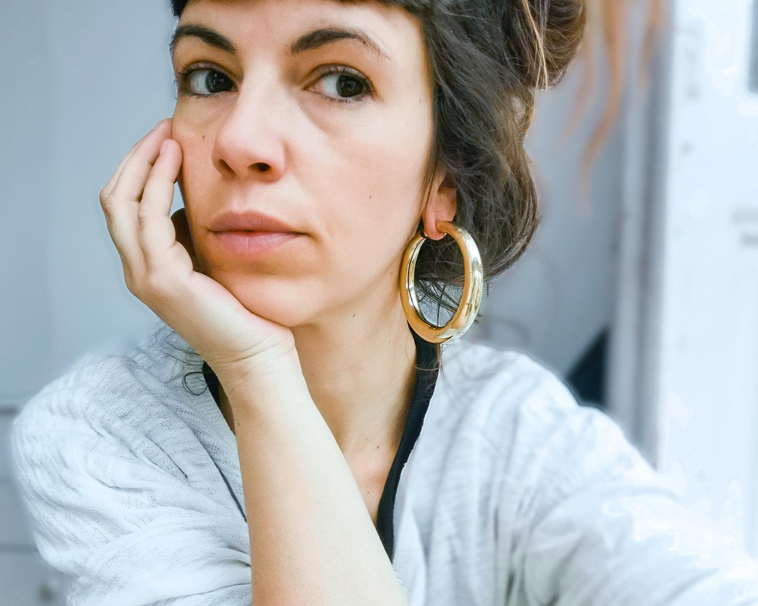 Huge Ear Weight Hoop Ring - Golden Brass Hoops for Stretched Ears ...